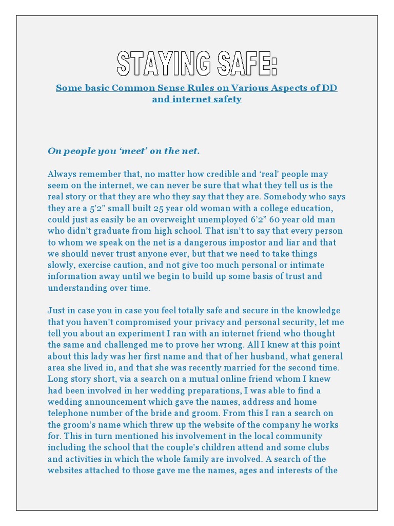 Some Basic Common Sense Rules On Various Aspects of DD and Internet ...