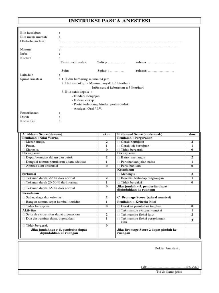 Instruksi Pasca Anestesi | PDF