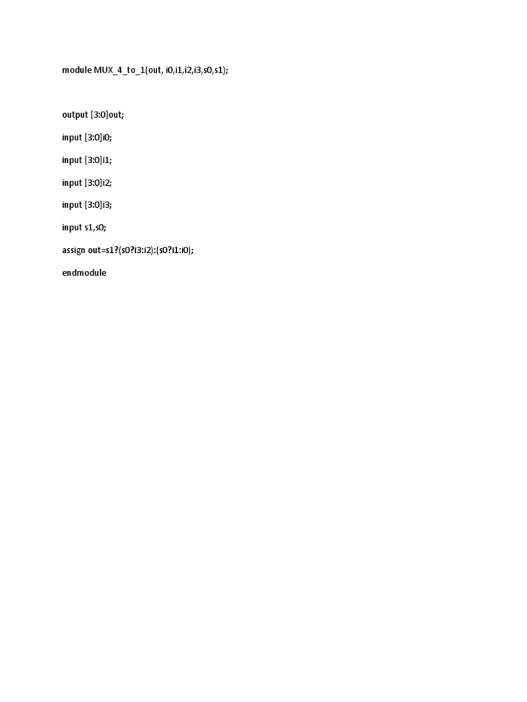 Module MUX - 4 - To - 1 (Out, I0, I1, I2, I3, s0, s1) | PDF