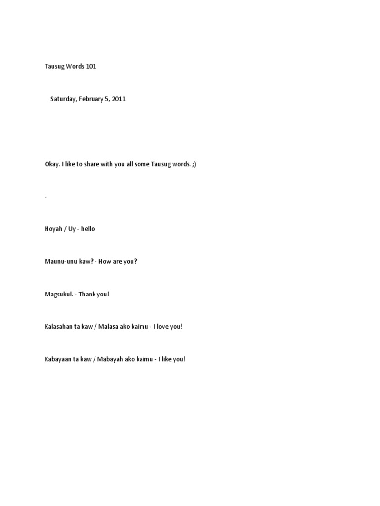 Tausug Words 101 | PDF | Syntax | Languages Of Asia