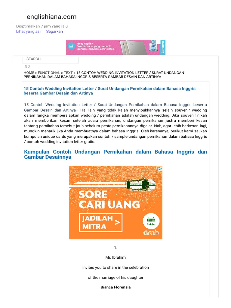 15 Contoh Wedding Invitation Letter Surat Undangan Pernikahan Dalam ...