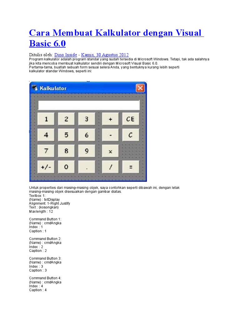Cara Membuat Kalkulator Dengan Visual Basic 6 | PDF