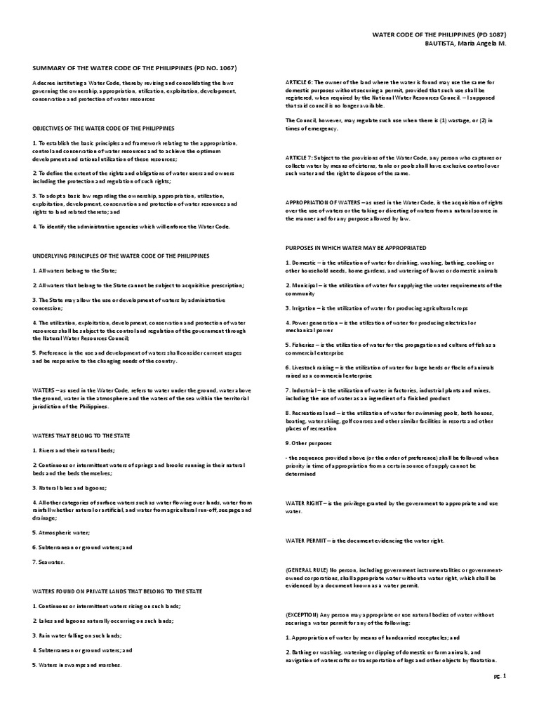 Water Code Summary | PDF | Water Right | Water Resources