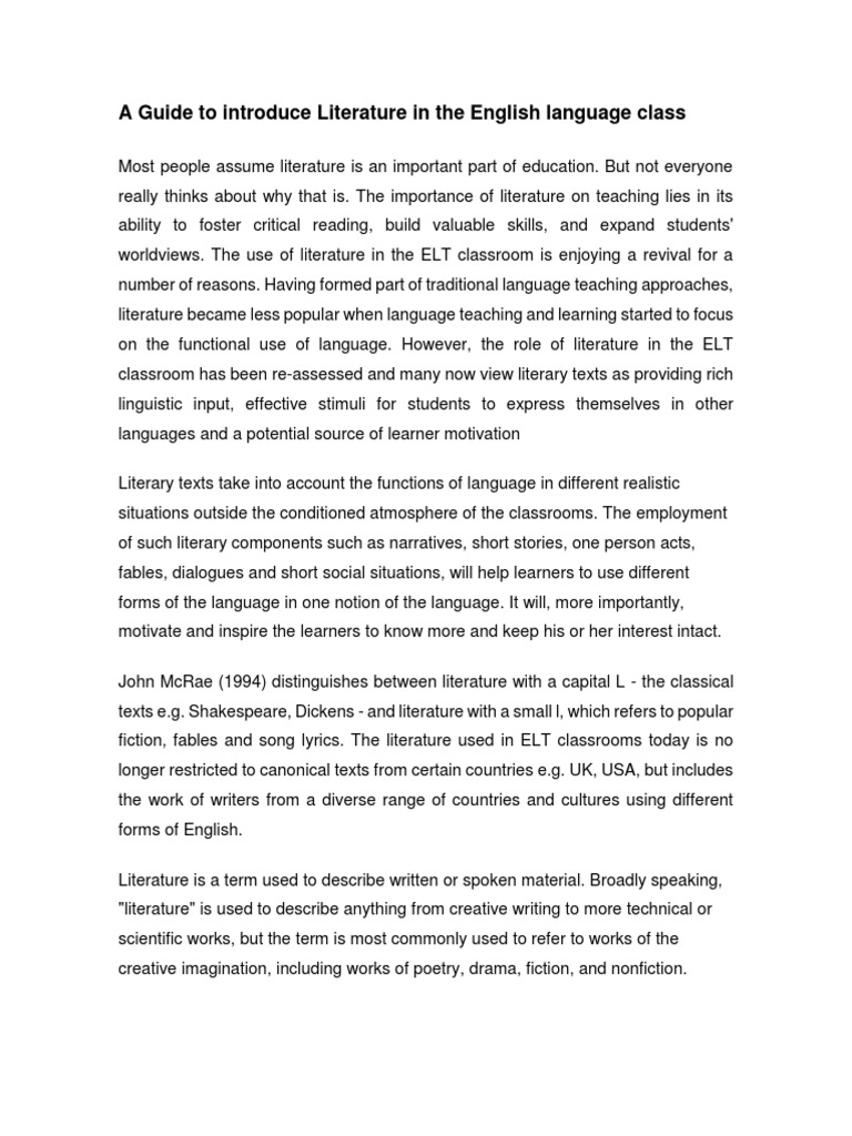 A Guide To Introduce Literature in The English Language Class | PDF ...