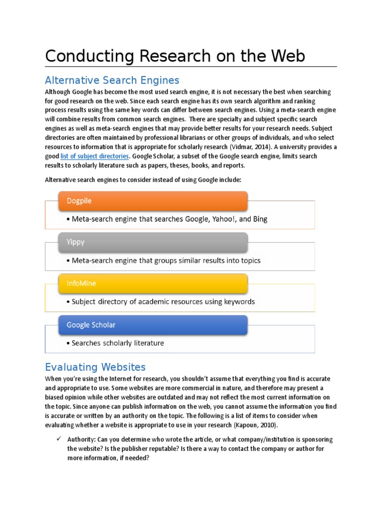 Alternative Search Tools for Quality ResearchTITLE Evaluating Website ...