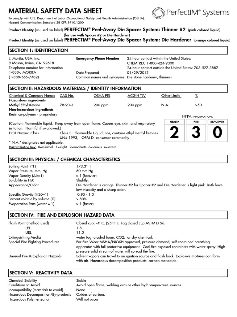 Perfectim Msds Die Hard Thin L 149 0113 | PDF | Solvent | Water