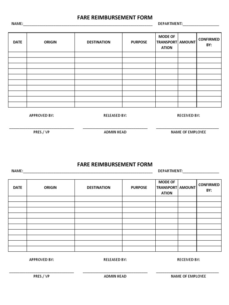 Fare Reimbursement Form Template | PDF