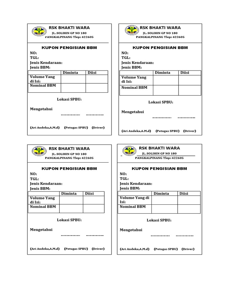 Kupon Pengisian BBM | PDF