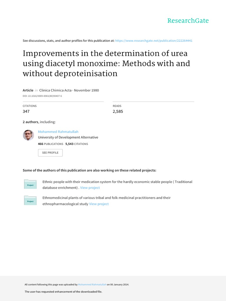 Improvements in The Determination of Urea Using Di | PDF | Urea | Molar ...