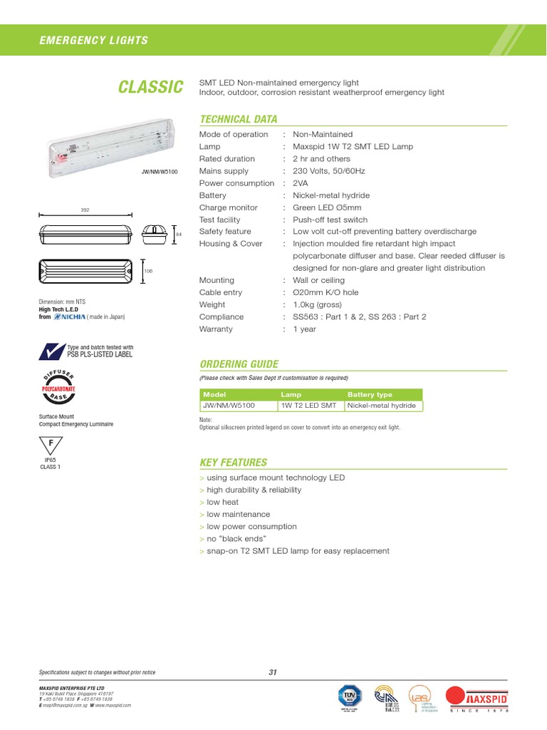 Maxspid Emergency Light Specifications | PDF | Electrical Engineering ...