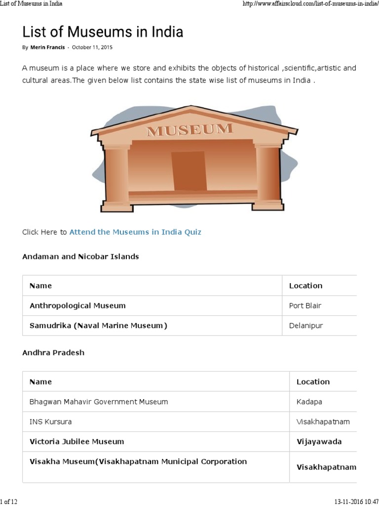 List of Museums in India | PDF | Mumbai | Kolkata