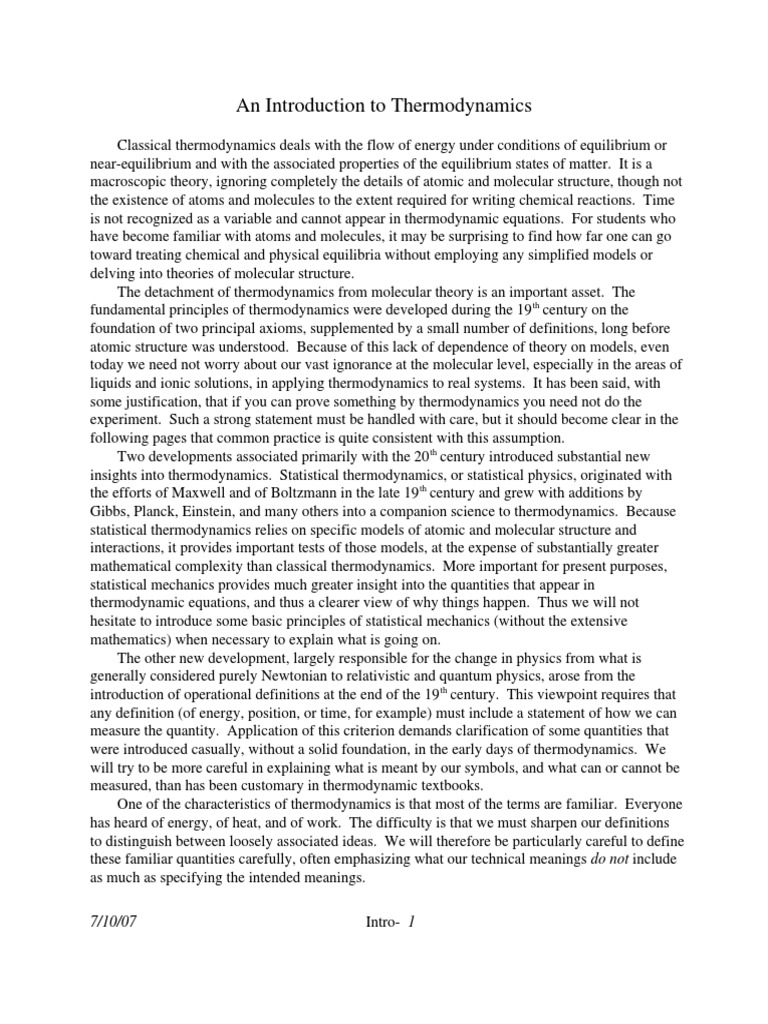 Introduction To Thermodynamics PDF | PDF | Heat | Thermodynamics
