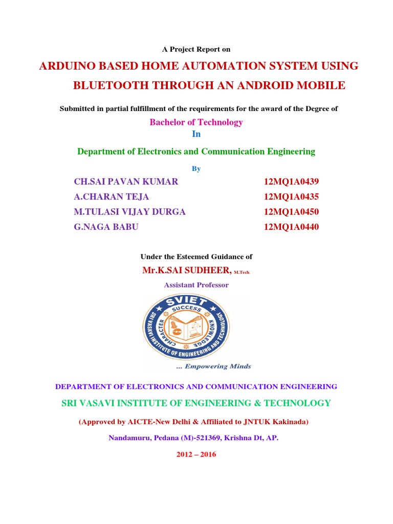 Arduino Based Home Automation System Using Bluetooth Through An Android Mobile Pdf Pdf