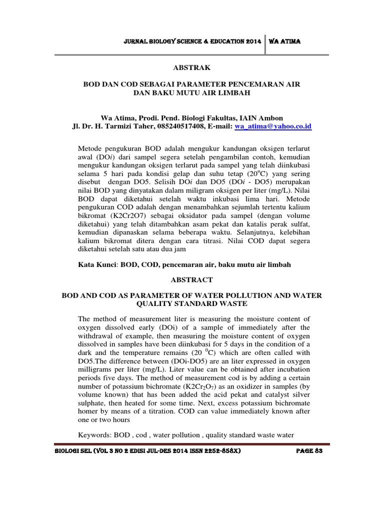 BOD dan COD: Parameter Kunci Pencemaran Air | PDF