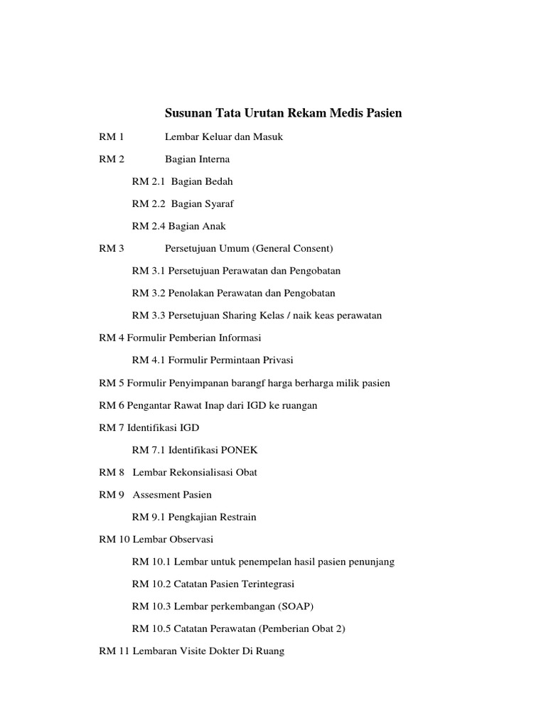 Susunan Tata Urutan Rekam Medis Pasien | PDF