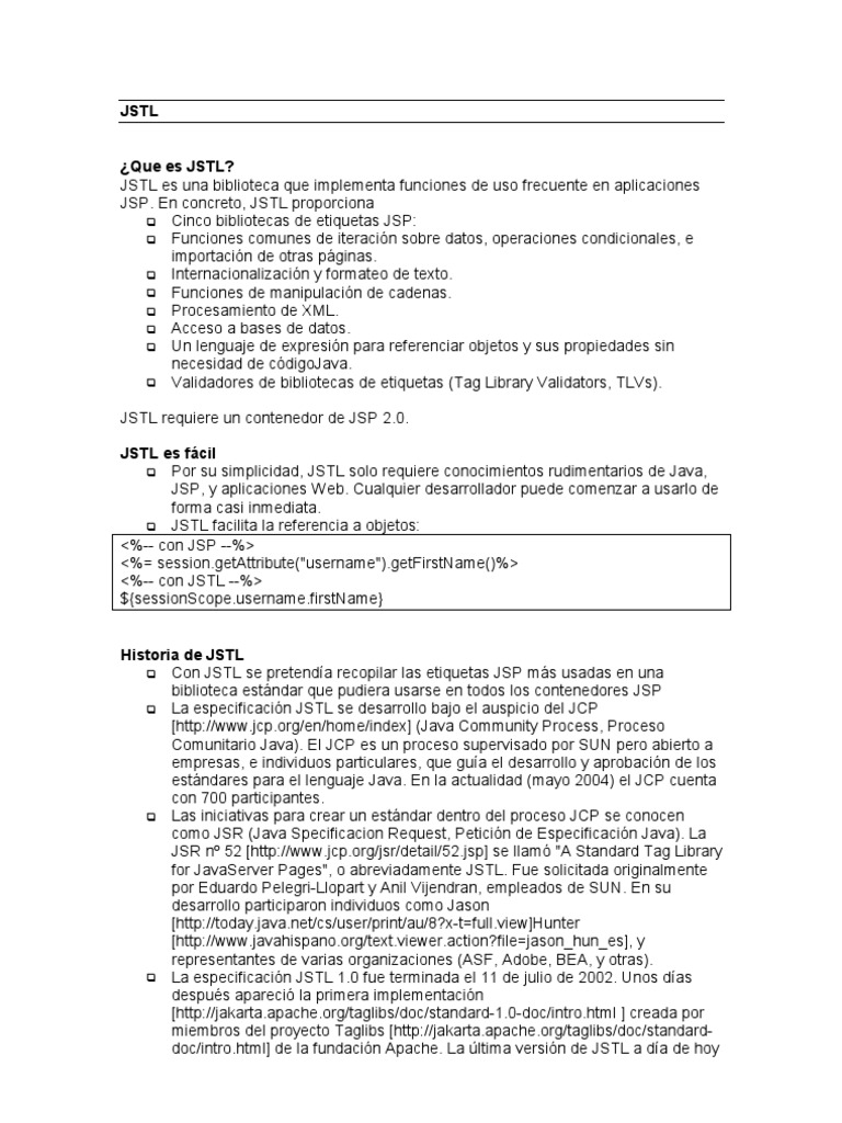 JSTL | PDF | Páginas del servidor Java | Java (lenguaje de programación)
