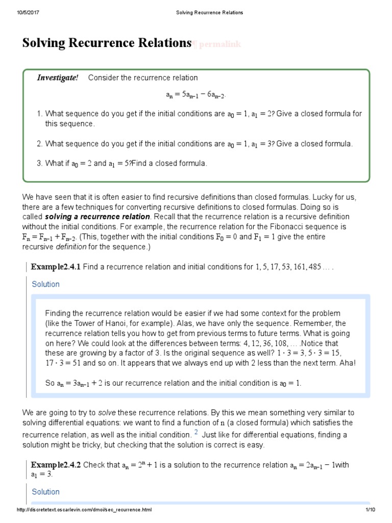Solving Recurrence Relations | PDF | Recurrence Relation | Polynomial Solving Recurrence Relations | PDF | Recurrence Relation | Polynomial