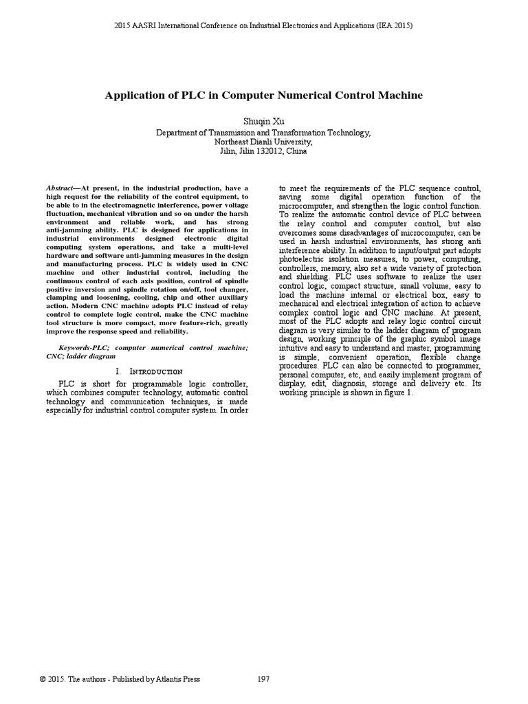 Application of PLC in Computer Numerical Control Machine: Shuqin Xu ...