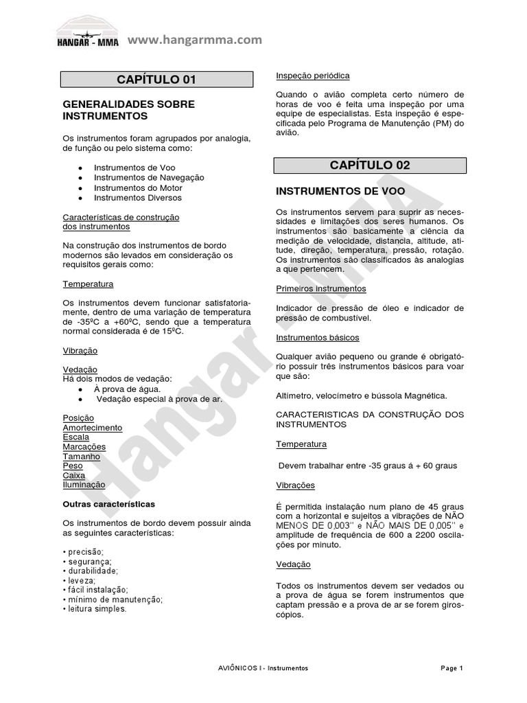 Aviônicos I - Instrumentos (Resumo) PDF | PDF | Altímetro | Eletricidade