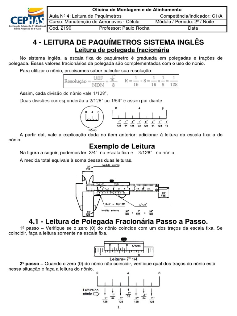 Aula 4 - Leitura de Paquímetros PDF | PDF | Fração (Matemática ...
