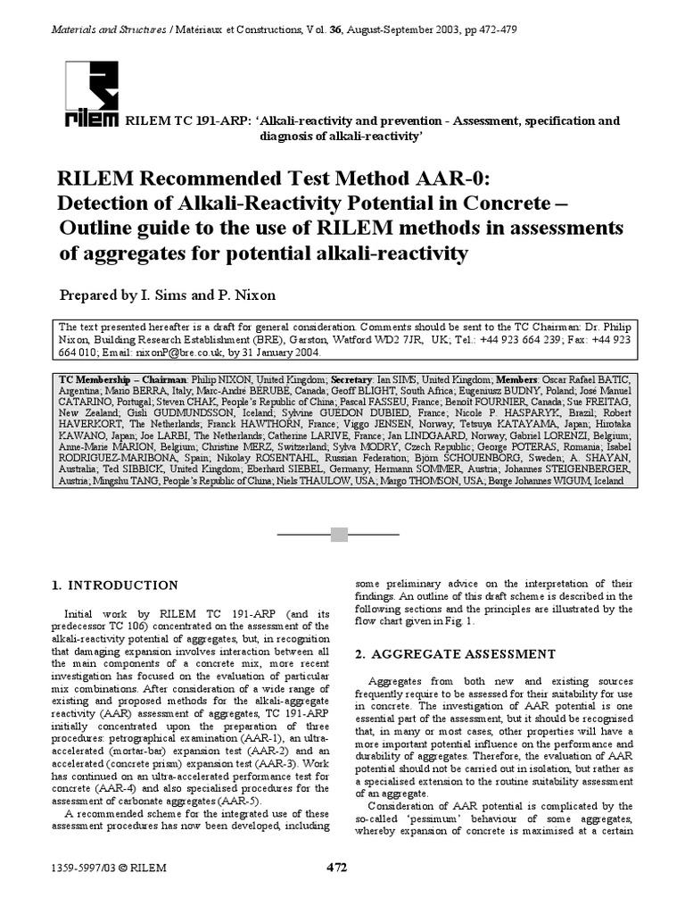 RILEM Recommended Test Method AAR-0: Detection of Alkali-Reactivity ...