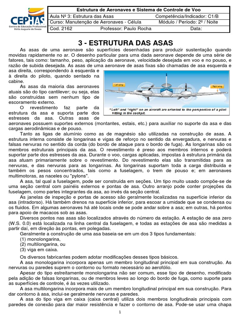 Aula 3 - Estrutura Das Asas - 2162 PDF | PDF | Asa | Aileron