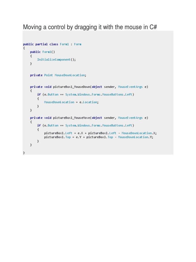 Moving A Control by Dragging It With The Mouse in C | PDF | Teaching ...