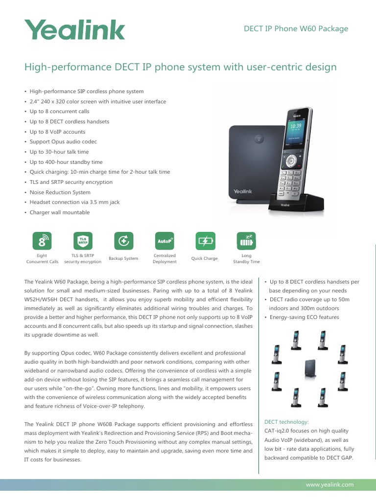 Yealink W60 VoIP High-Performance IP DECT Phone Datasheet | Voice Over ...