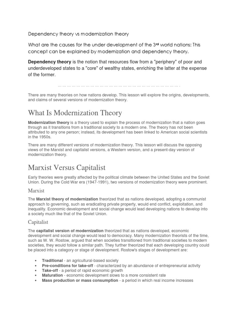 Dependency Theory Vs Modernization Theory | PDF | Modernization Theory ...