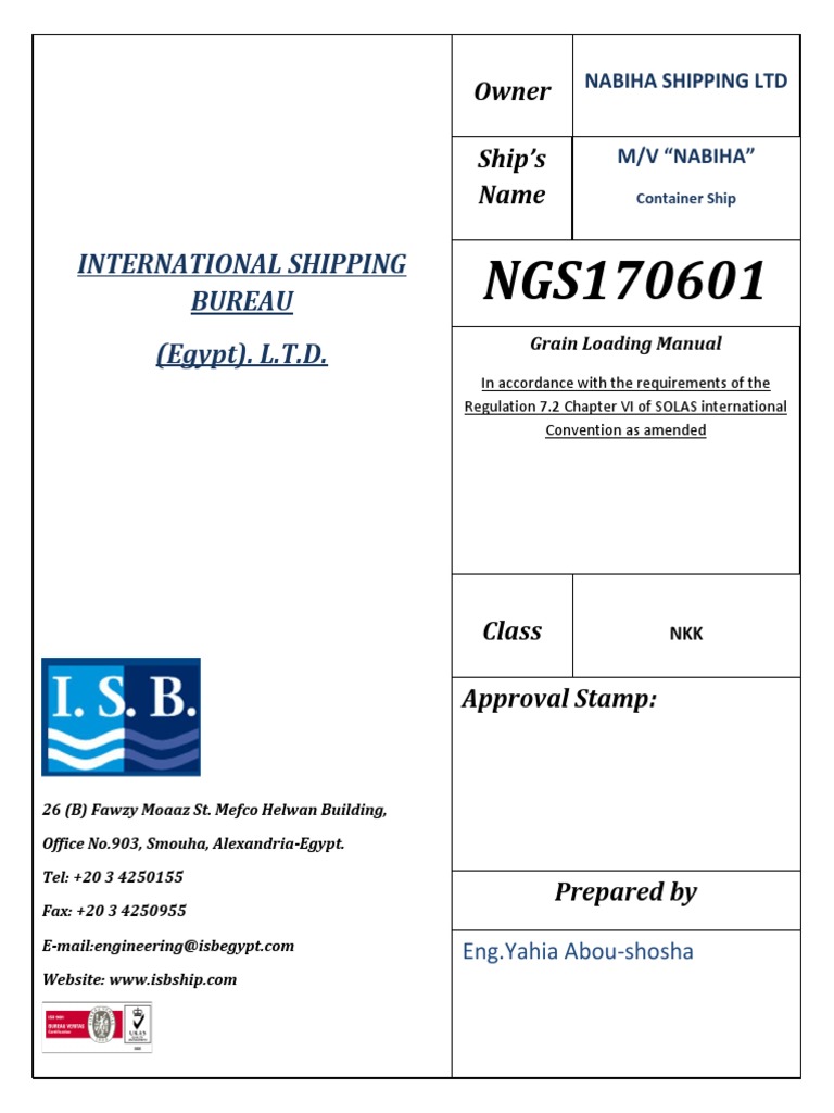 M/V Nabiha Grain Loading Manual | PDF | Ships | Water Transport