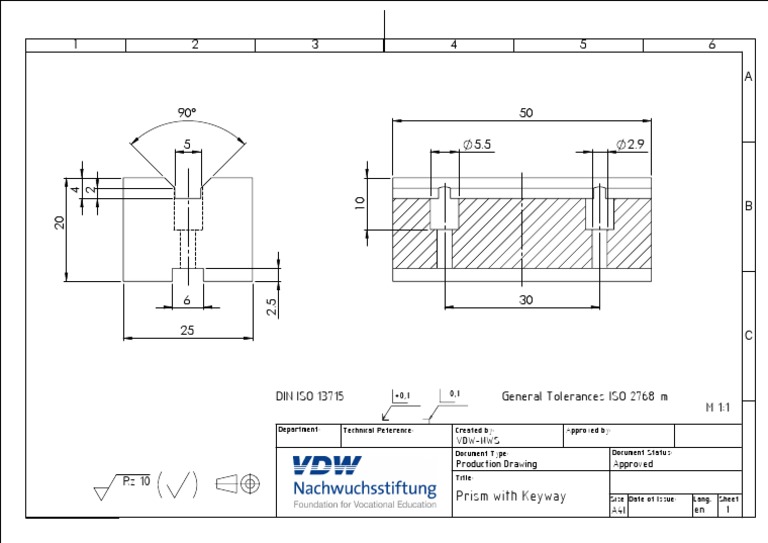 General Tolerances ISO 2768-m DIN ISO 13715: Prism With Keyway | PDF