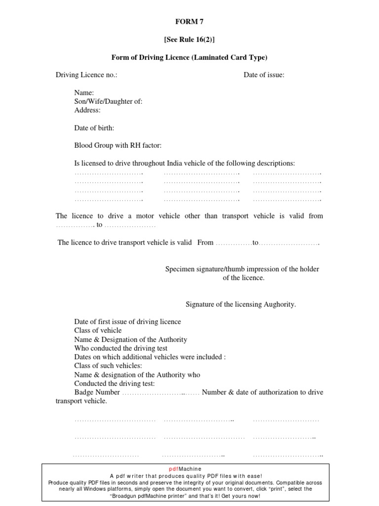 Form and Contents of an Indian Driver's License | PDF