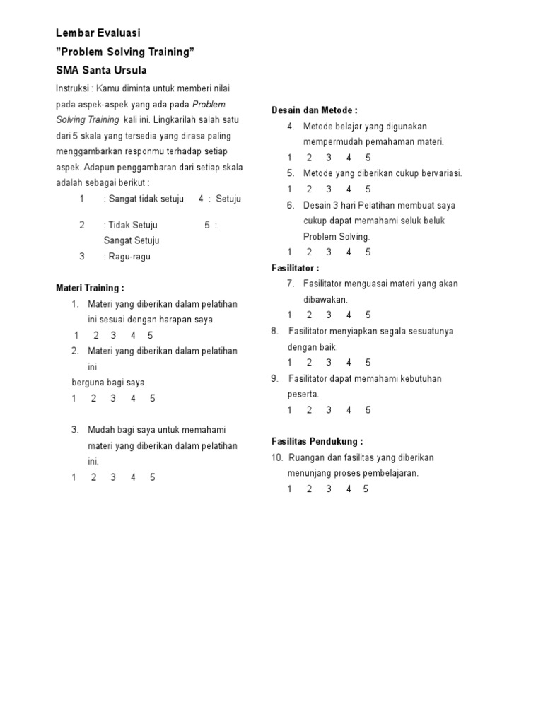 Lembar Evaluasi Pelatihan Problem Solving | PDF