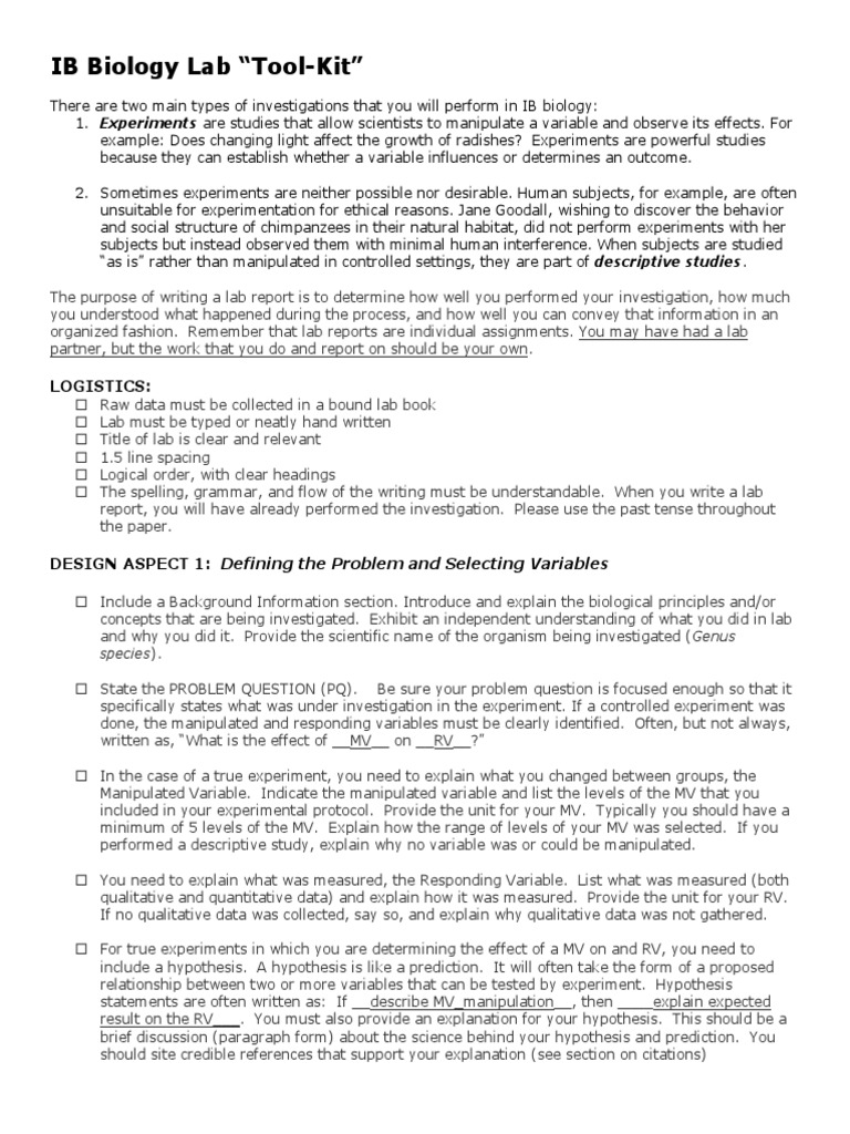 Analysis of Experimental and Descriptive Study Designs in IB Biology ...