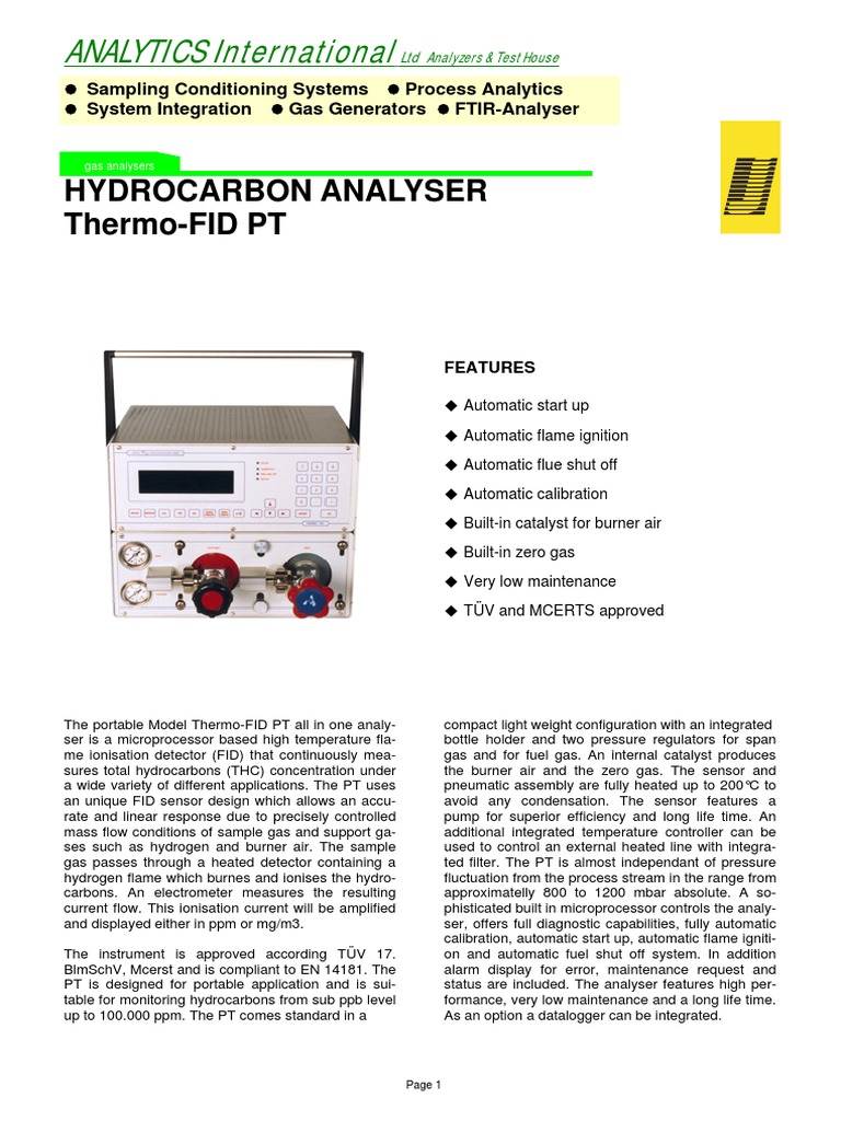 ANALYTICS International: Hydrocarbon Analyser Thermo-FID PT | PDF ...