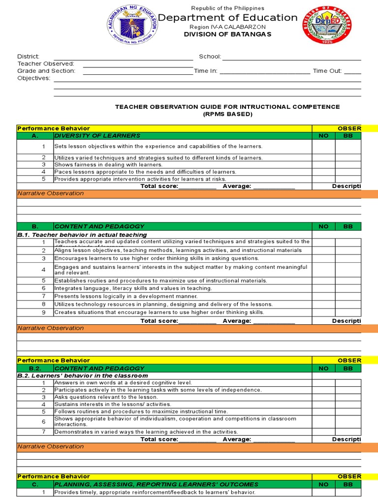 Observation Guide | PDF | Teaching Method | Learning