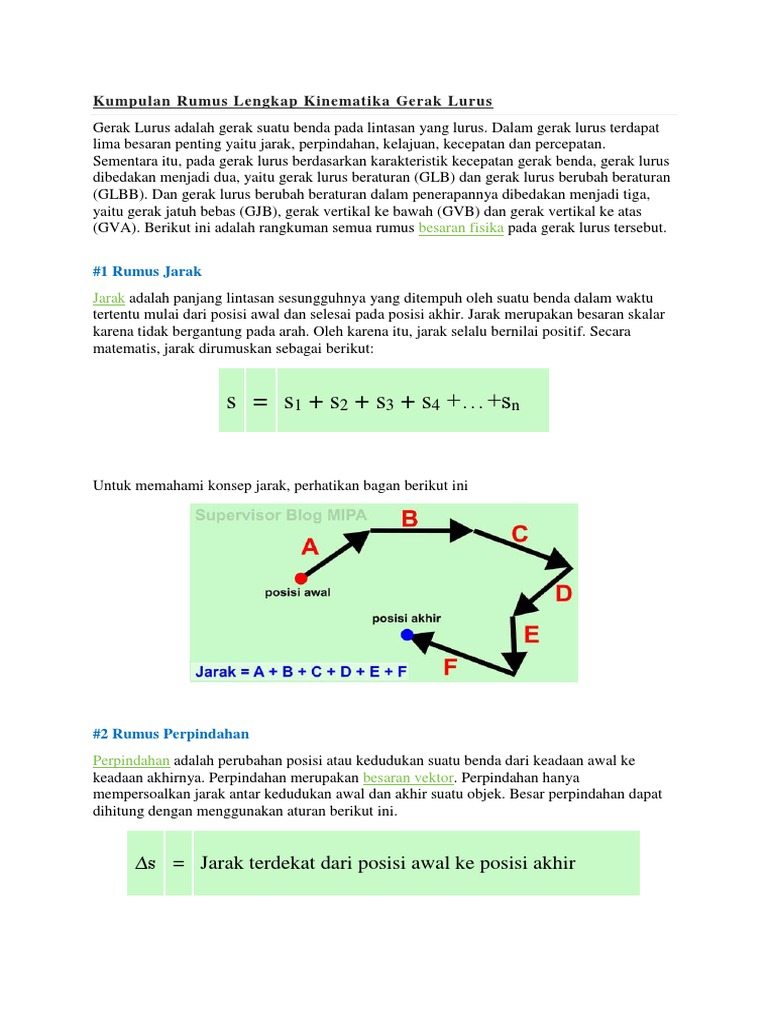 Kumpulan Rumus Lengkap Kinematika Gerak Lurus | PDF