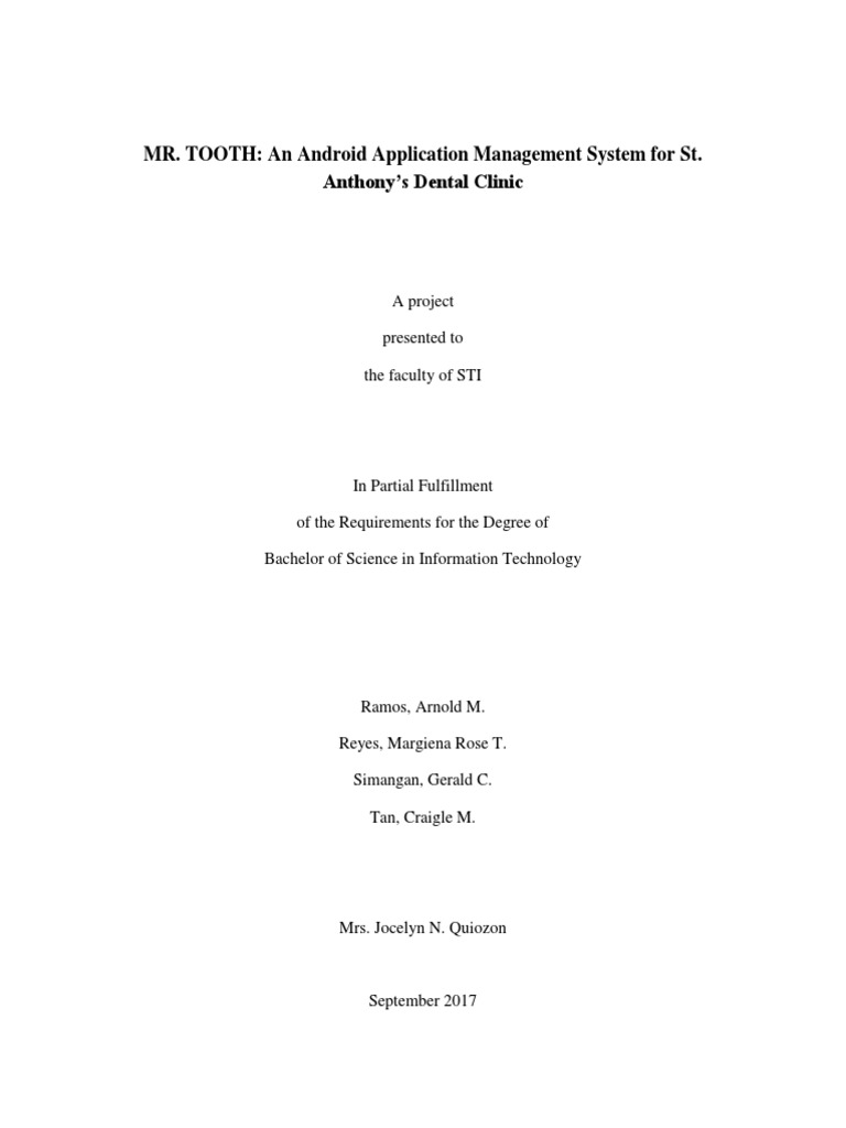 MR. TOOTH: An Android Application Management System For St. Anthony's Dental Clinic | PDF