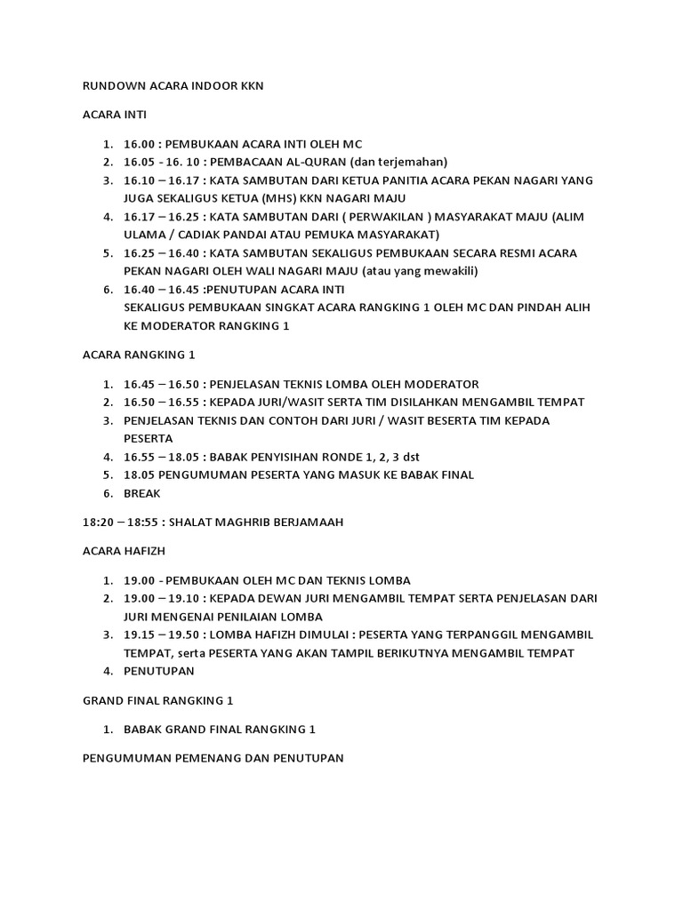 Rundown Acara Indoor KKN | PDF