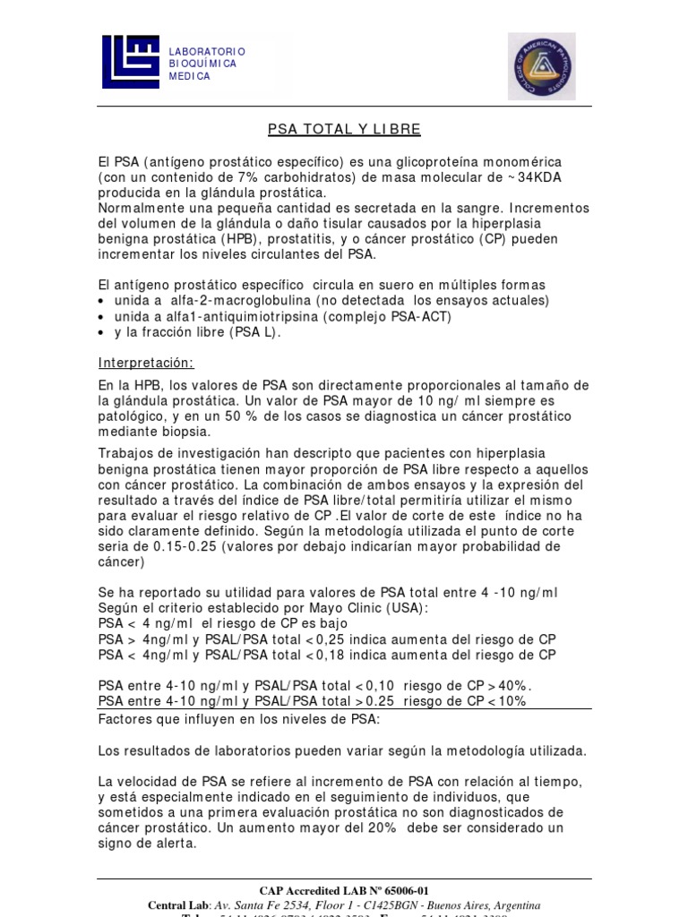 Valores de PSA Total y Libre | PDF | Antígeno específico de la próstata ...