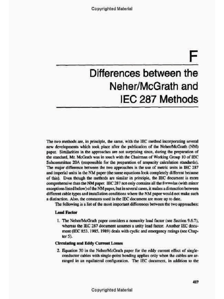 Differences Between The Neher-McGrath and IEC 287 Methods | PDF