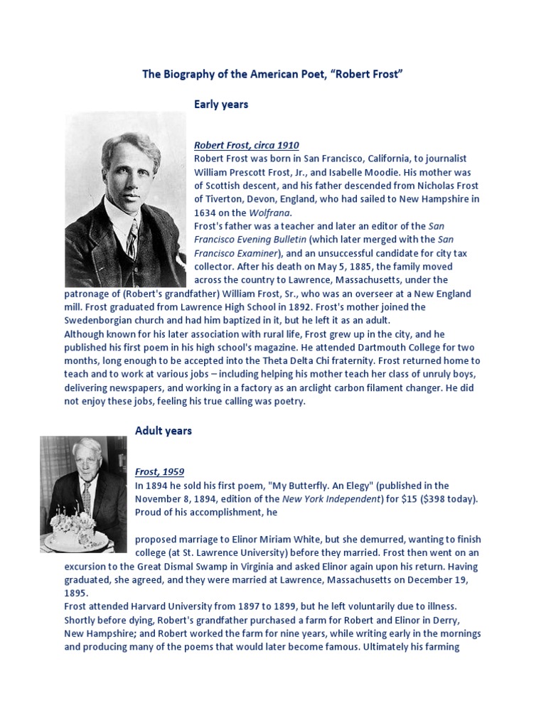 The Early Life and Career of American Poet Robert Frost | PDF | Poetry