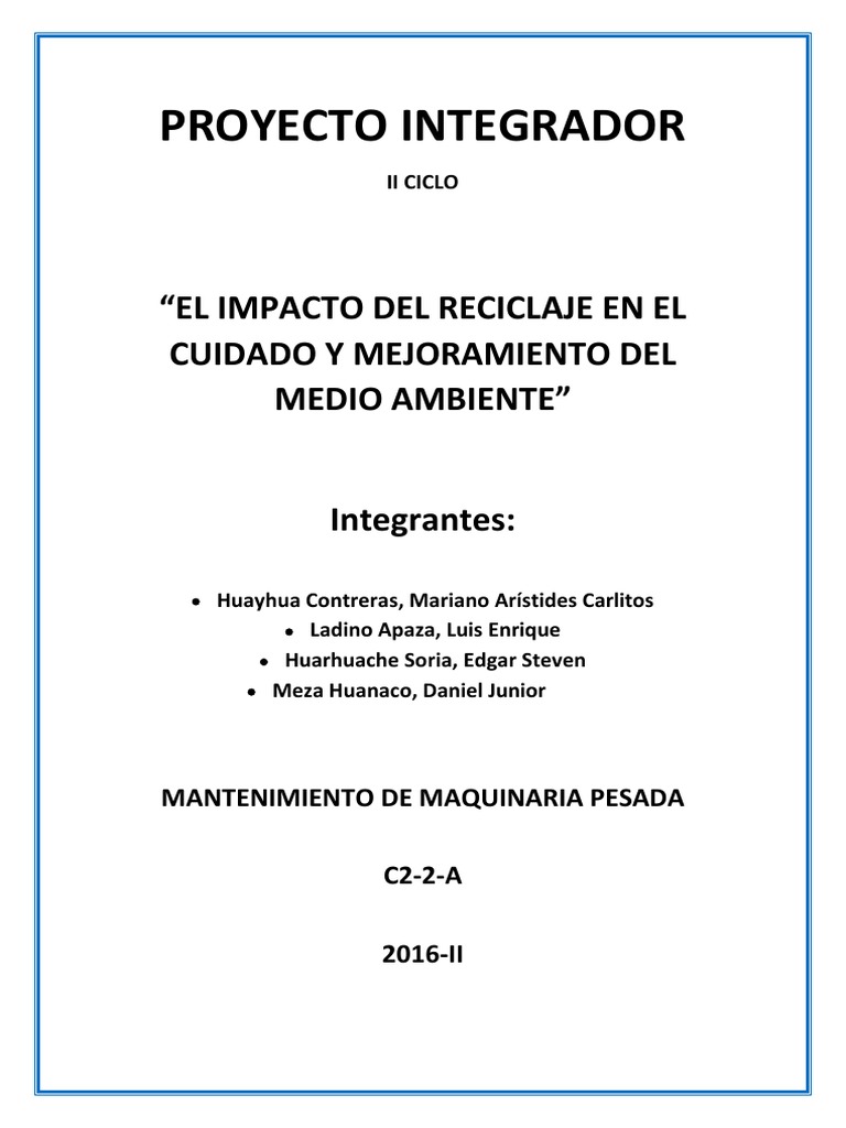 Proyecto Integrador | PDF | Reciclaje | Residuos