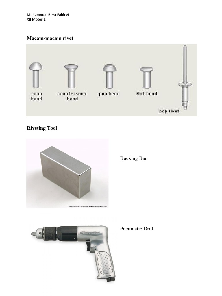 Macam-Macam Rivet: Muhammad Reza Fahlevi XII Motor 1 | PDF