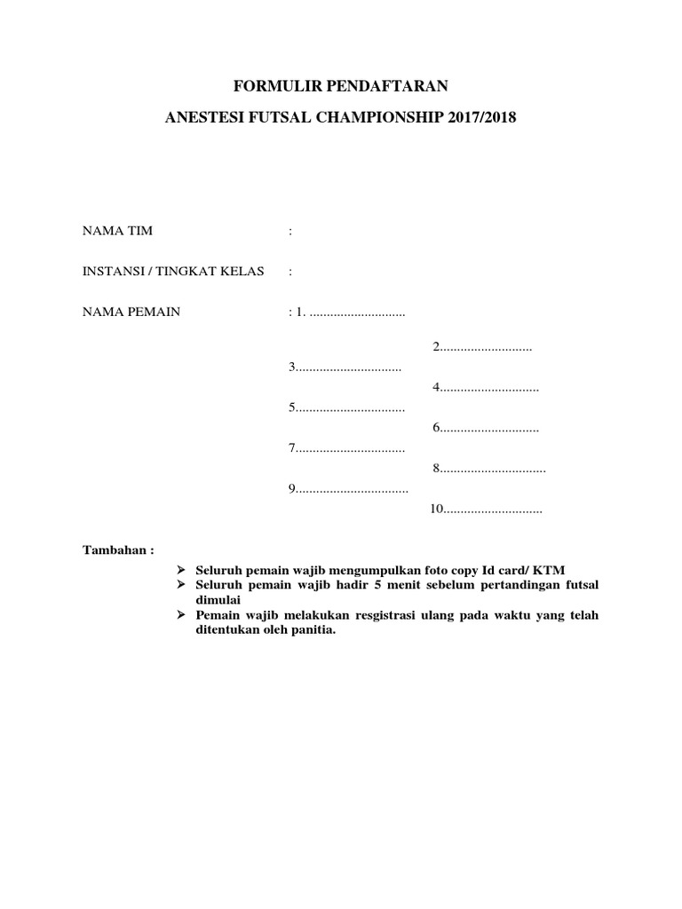 Formulir Pendaftaran Futsal | PDF | Olahraga & Rekreasi