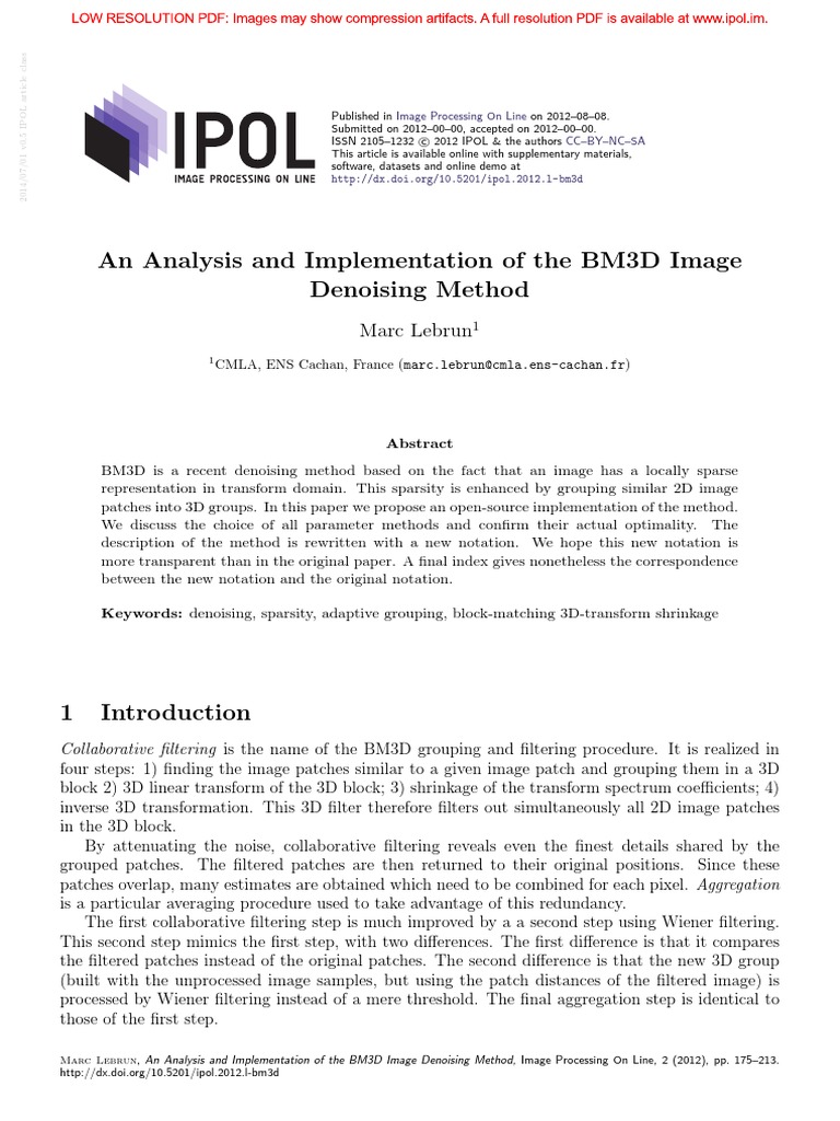 An Analysis and Implementation of The BM3D Image Denoising Method | PDF | Normal Distribution ...