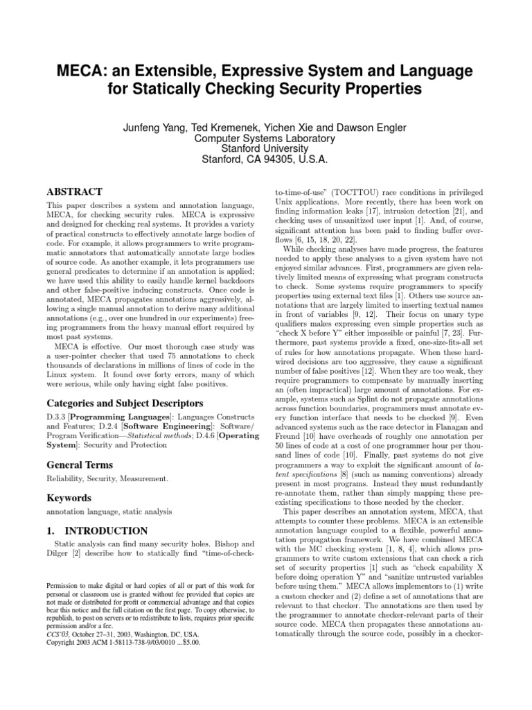 MECA: An Extensible, Expressive System and Language For Statically ...