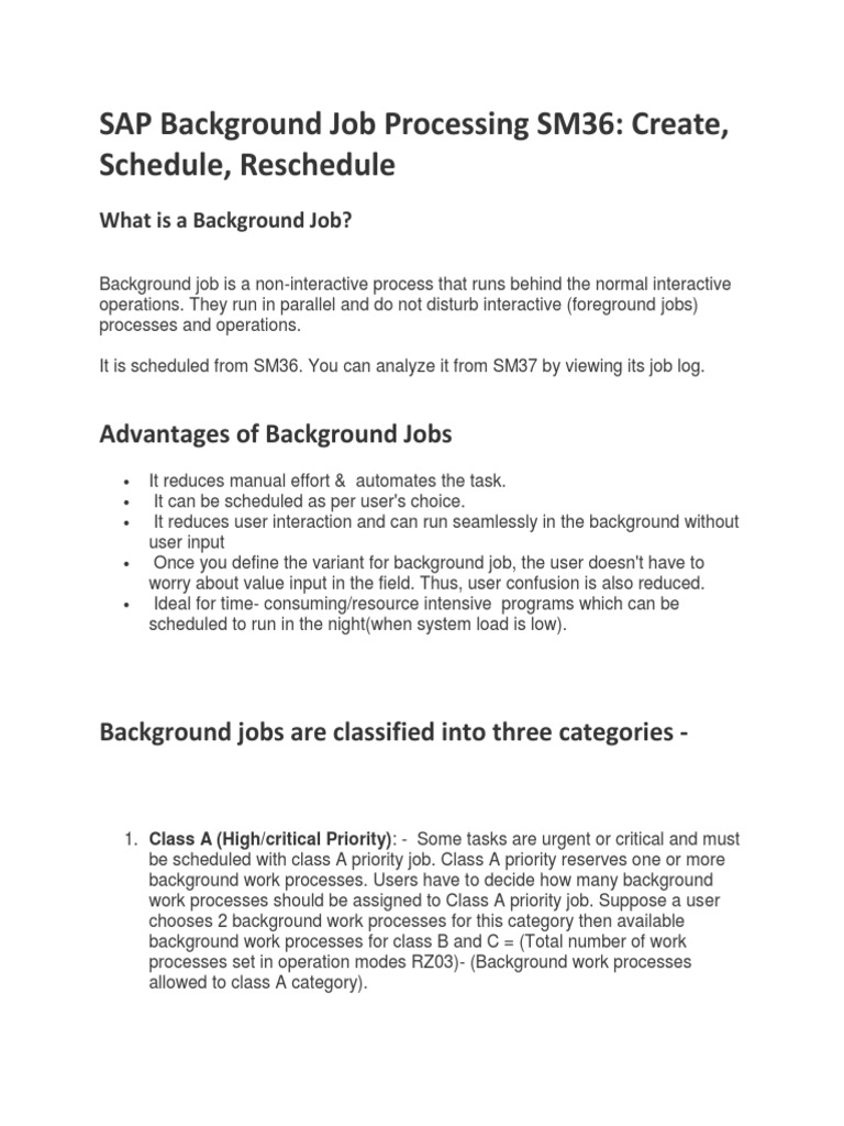 Sap Background Job Processing Sm36 Pdf Scheduling Computing