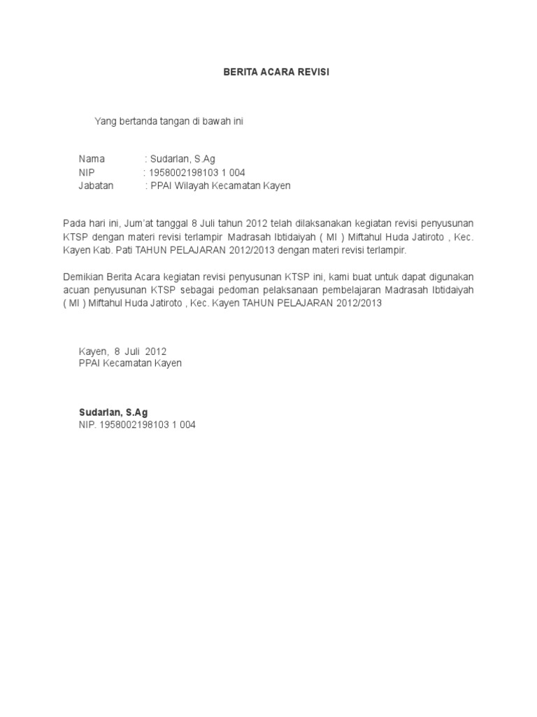 Berita Acara Revisi Contoh | PDF