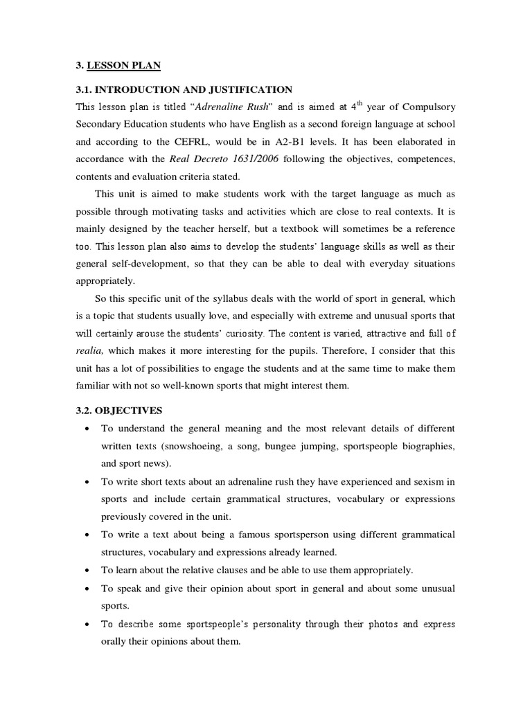 Lesson Plan 3.1. Introduction and Justification | PDF | Lesson Plan ...
